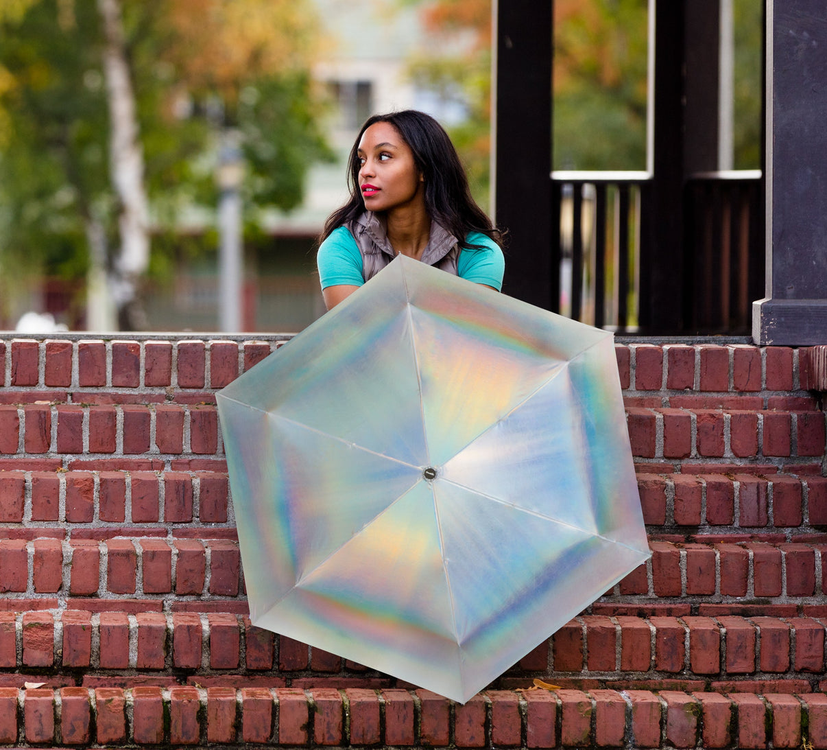 Iridescent Pink Compact Umbrella – Mint Museum Store